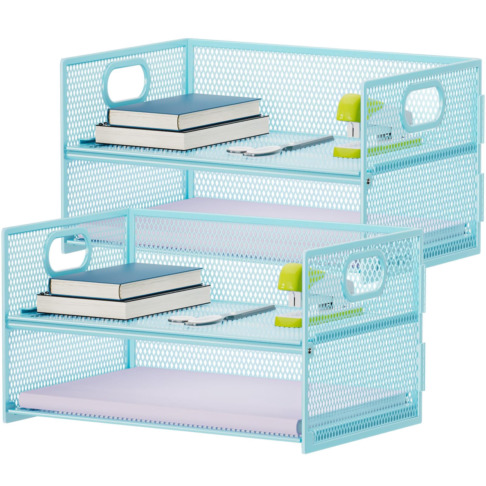 2 Tier Paper Organizer Letter Tray Mesh File With Handle Sorter Desk ...