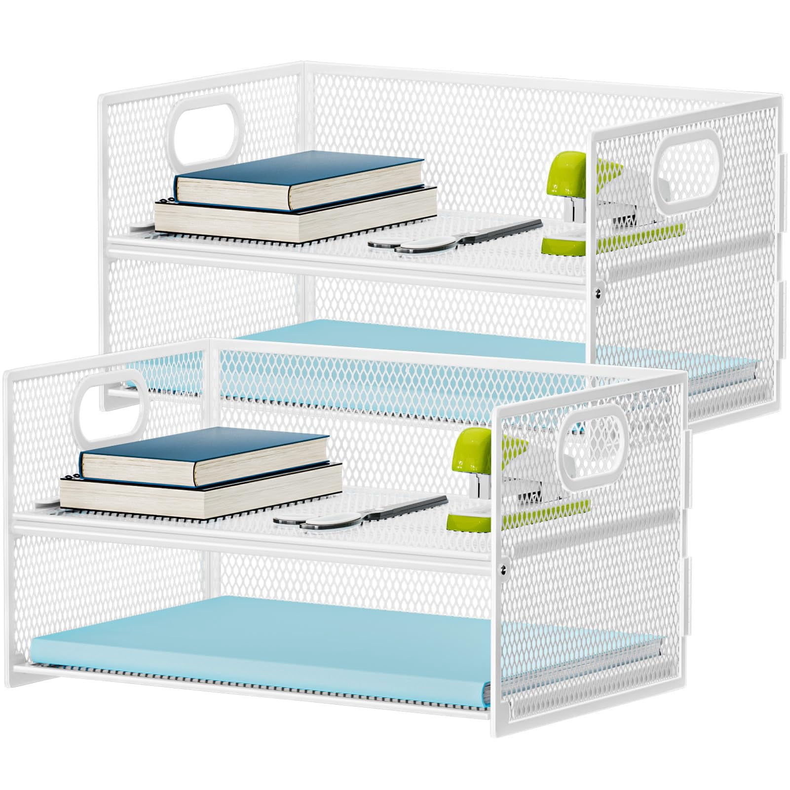 2 Tier Paper Organizer Letter Tray Mesh File With Handle Sorter Desk ...