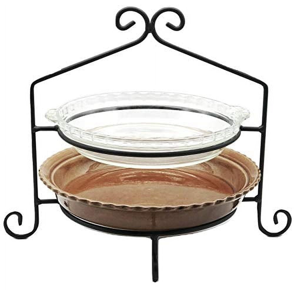 2 Tier Pie Plate Stand - Solid Satin Black Wrought Iron Double Rack ...