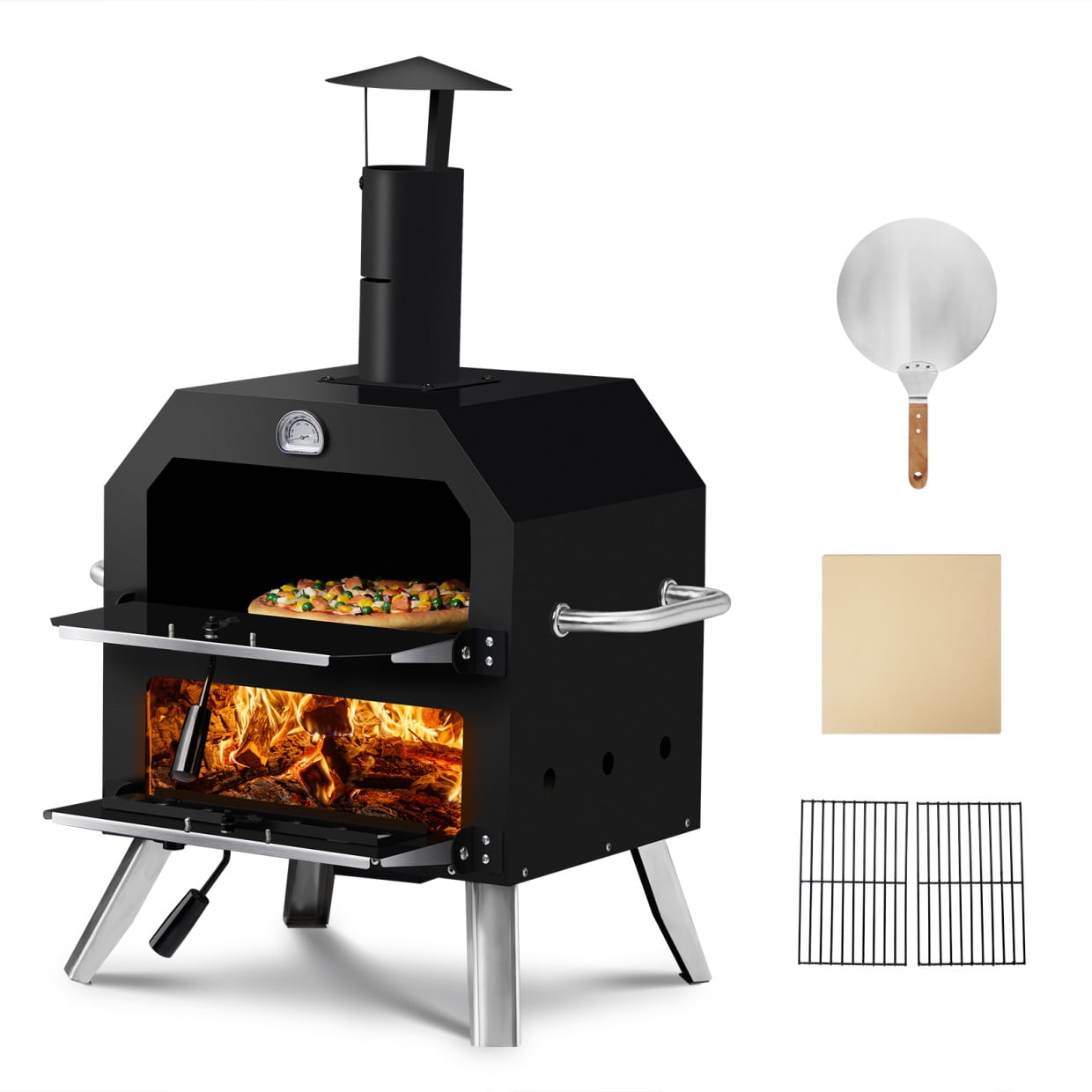 2-Tier Pizza Oven Outdoor, Wood Pellet Fired Pizza Oven with 12" Pizza ...