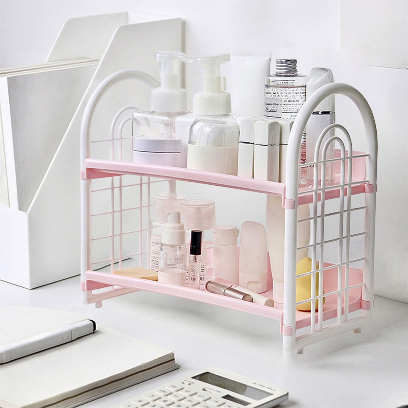 2-Tier Plastic Desktop Organizer Shelf for Kitchen, Bathroom, Office ...