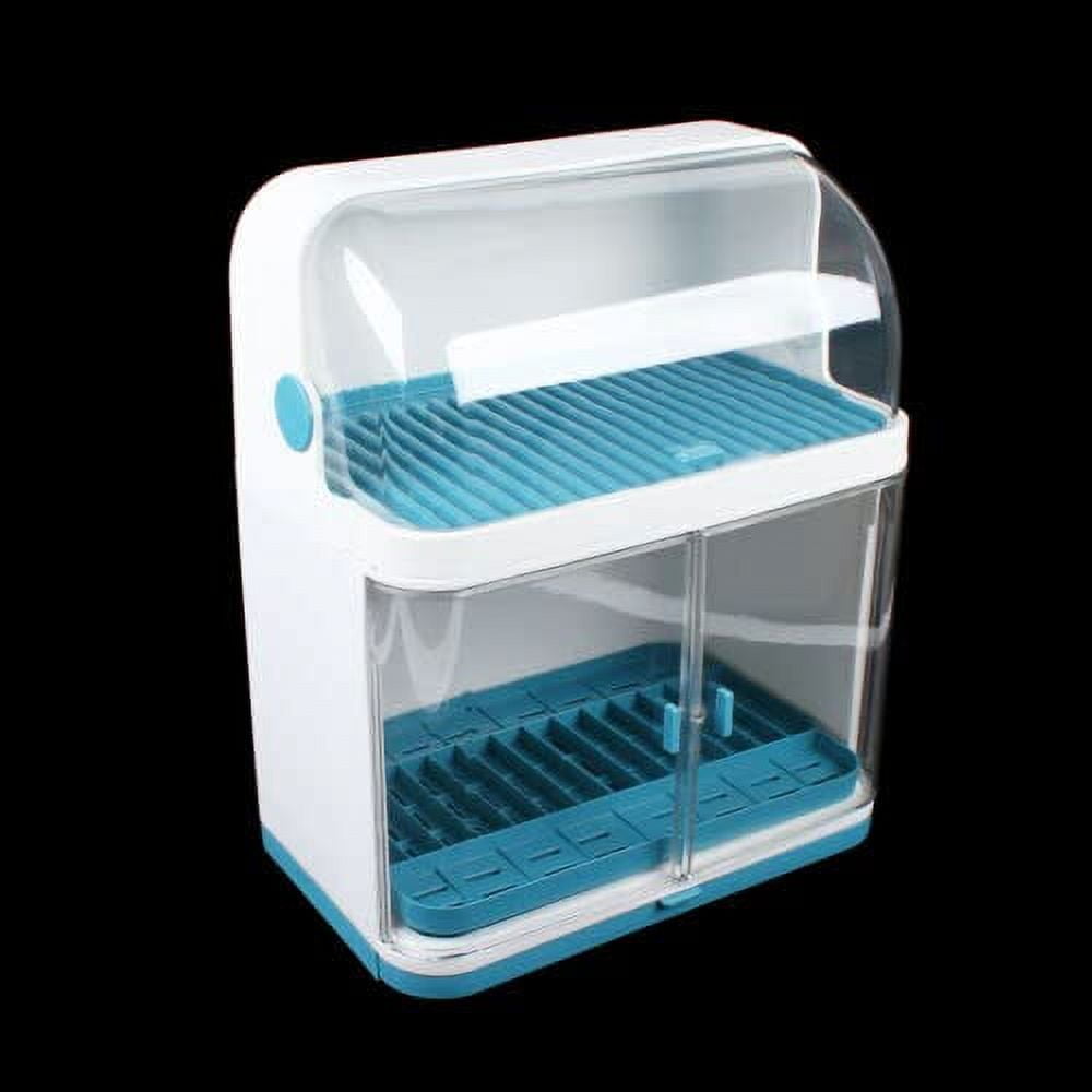 2 Tier Plastic Dish Drying Rack with Lid Cover, Dish Rack Dish Drainer ...