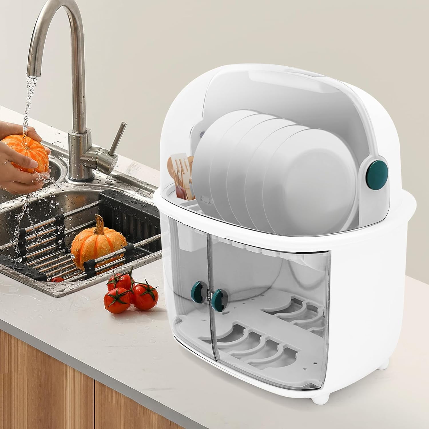 2 Tier Plastic Drying Rack - Countertop Dish Drying Rack & Sink Drainer ...