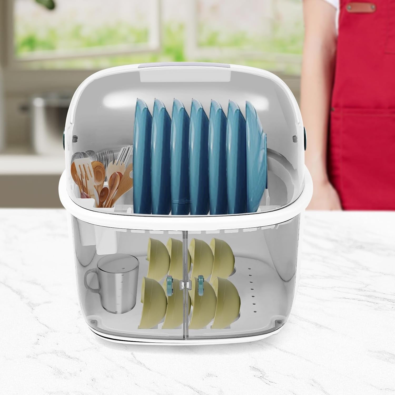 2 Tier Plastic Drying Rack for Kitchen Dish Drying Rack Drainboard Set ...