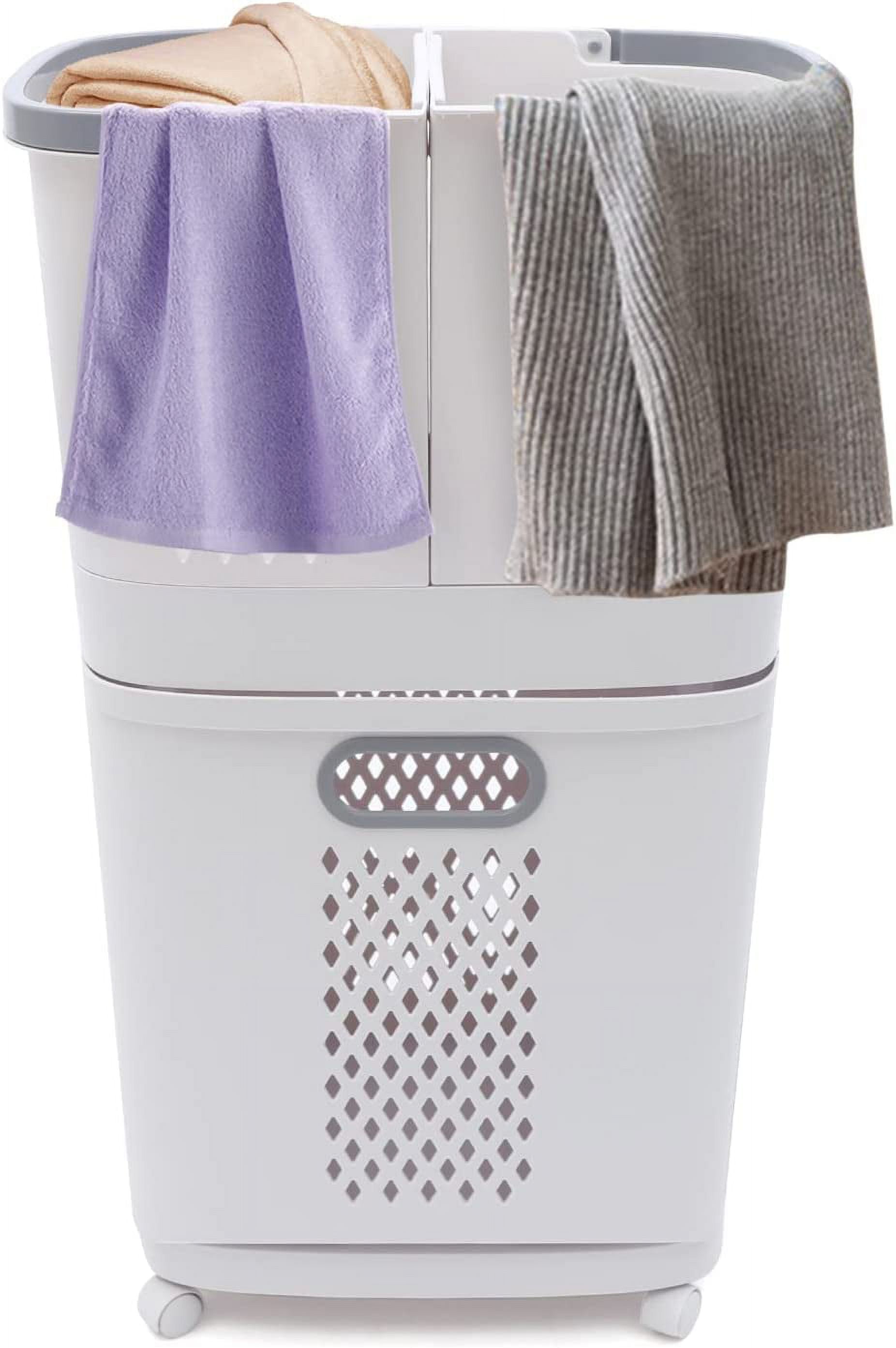 2 Tier Plastic Laundry Basket With Wheels,Movable Household Bathroom ...