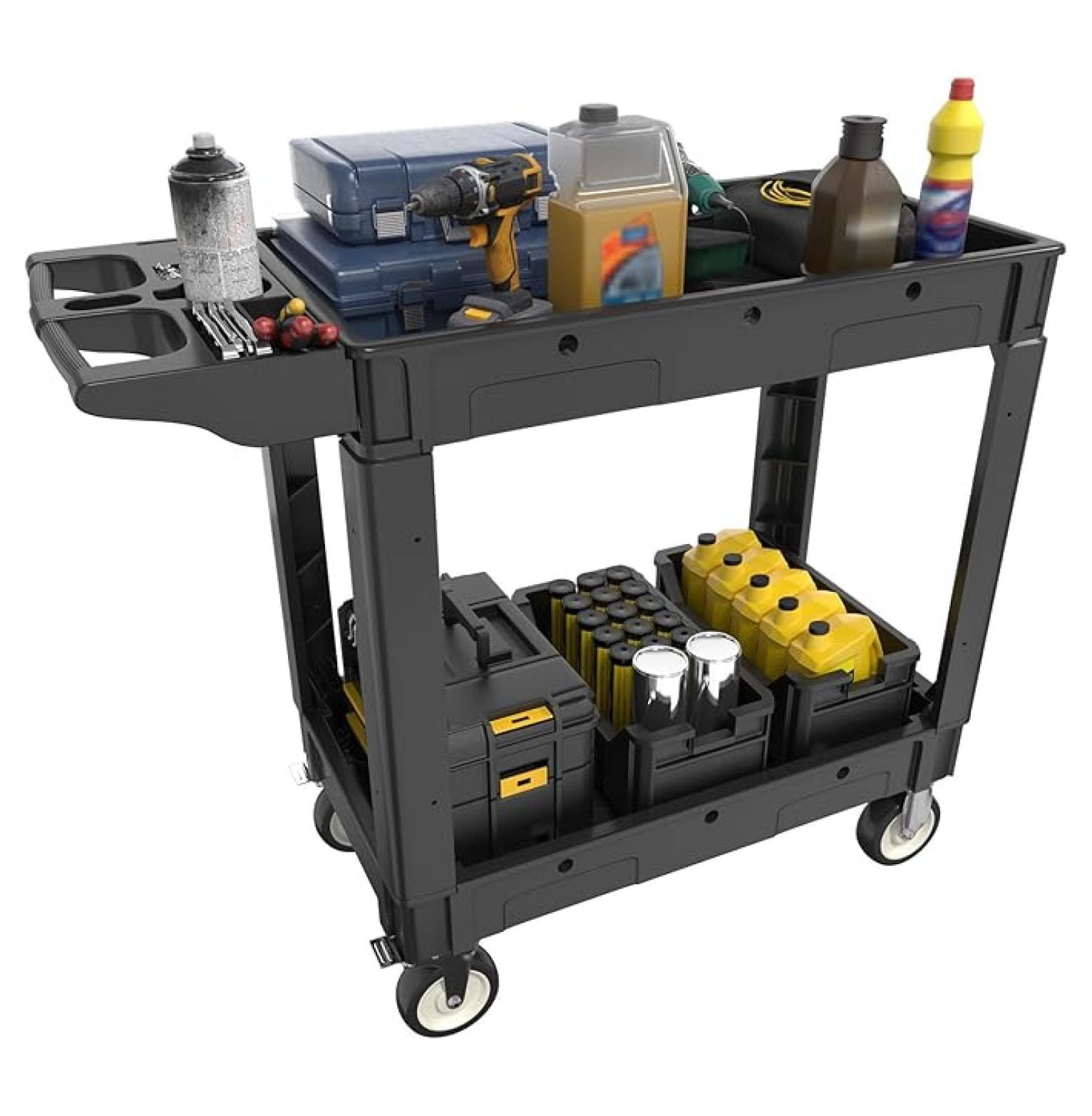 2 Tier Plastic Rolling Cart Utility Cart on Wheels, Heavy Duty Tool ...