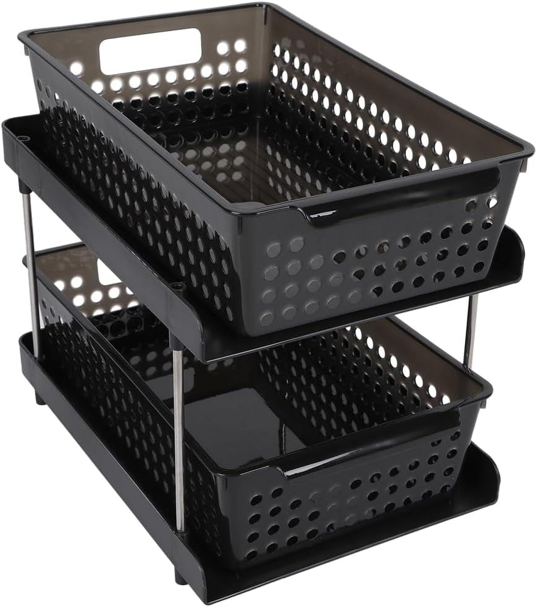 2 Tier Plastic Storage Organizer Pull Out Under Sink Cabinet Organizer ...