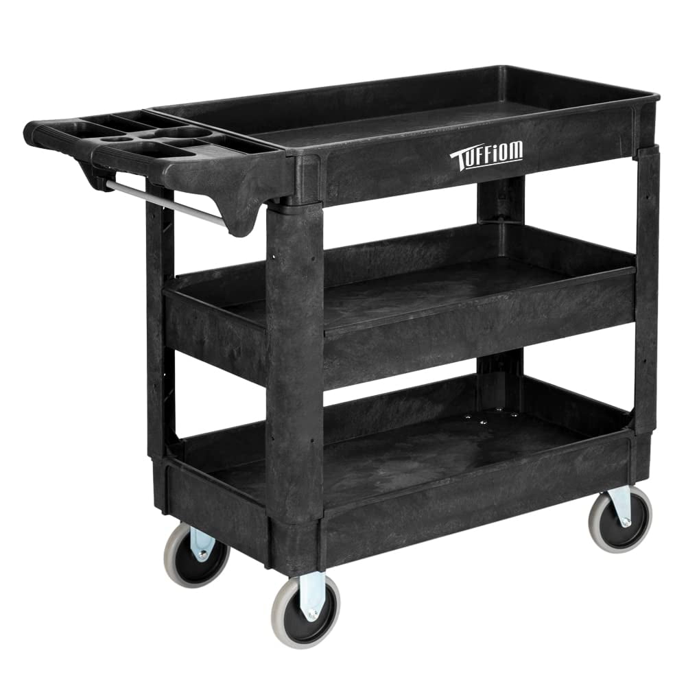 2-Tier Plastic Utility Cart 550lbs Load Bearing, Deep Shelves and ...