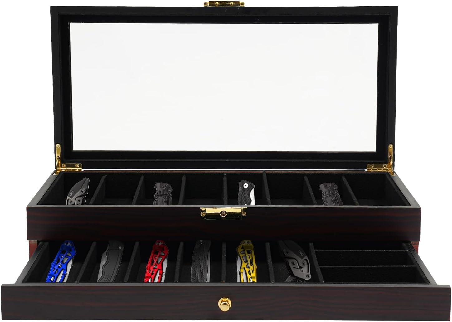 2-Tier Pocket Knife Display Case for 17 Knives Wooden Knife Storage Box ...