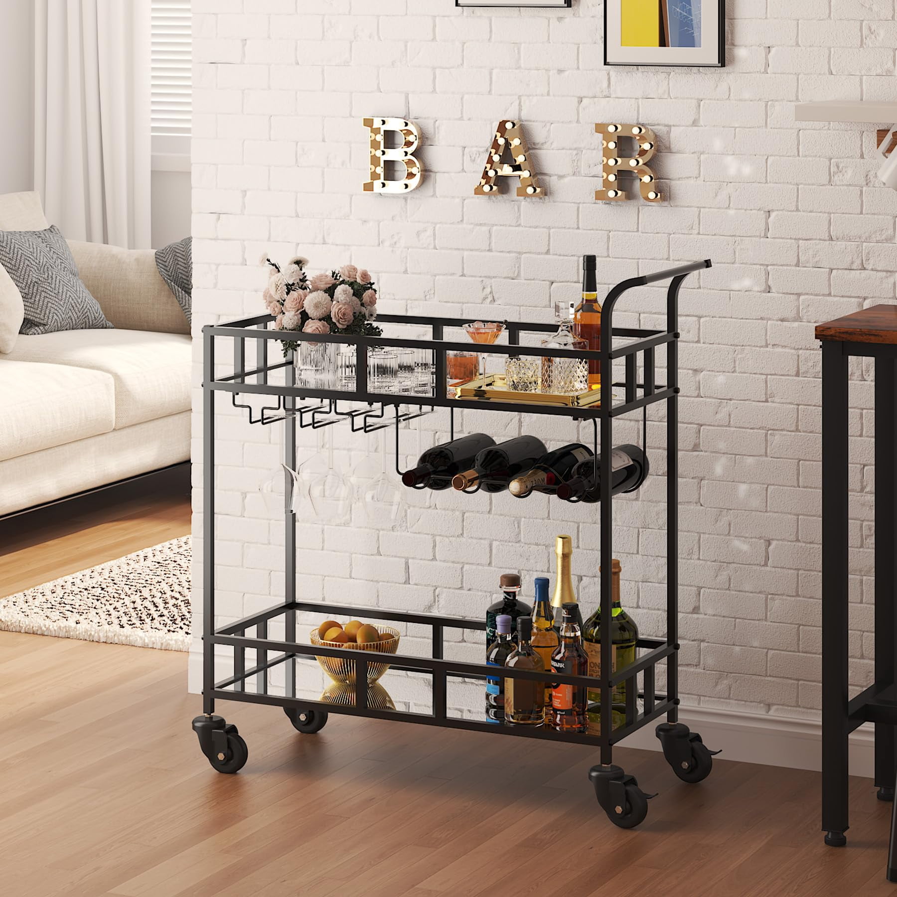 2-Tier Portable Bar Cart with Mirrored Shelves – Rolling Service ...