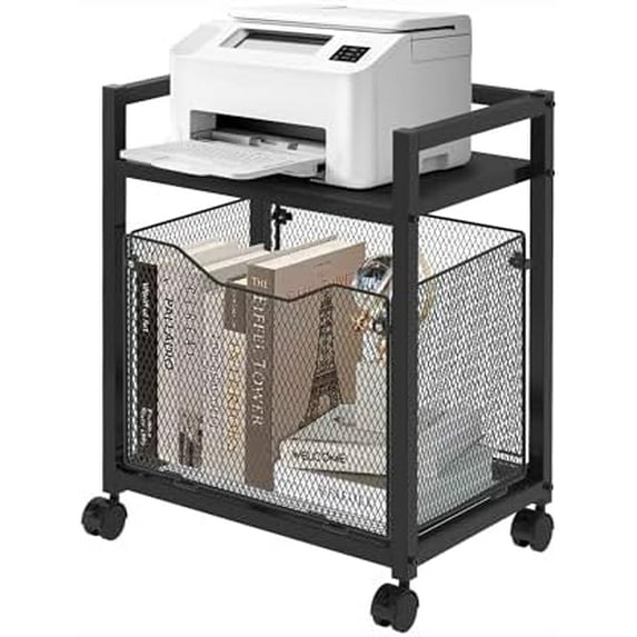 2 Tier Printer Stand，Mobile Printer Stand with Storage，Under Desk ...