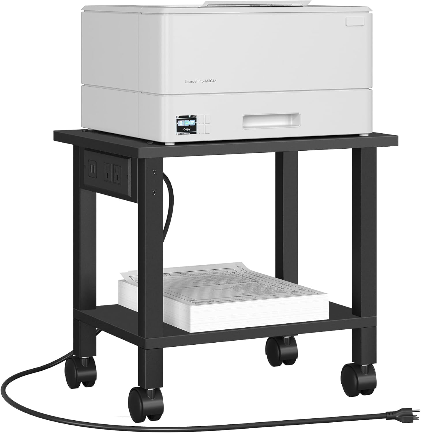 2 Tier Printer Stand, Rolling Printer Cart with Power Outlets and USB ...