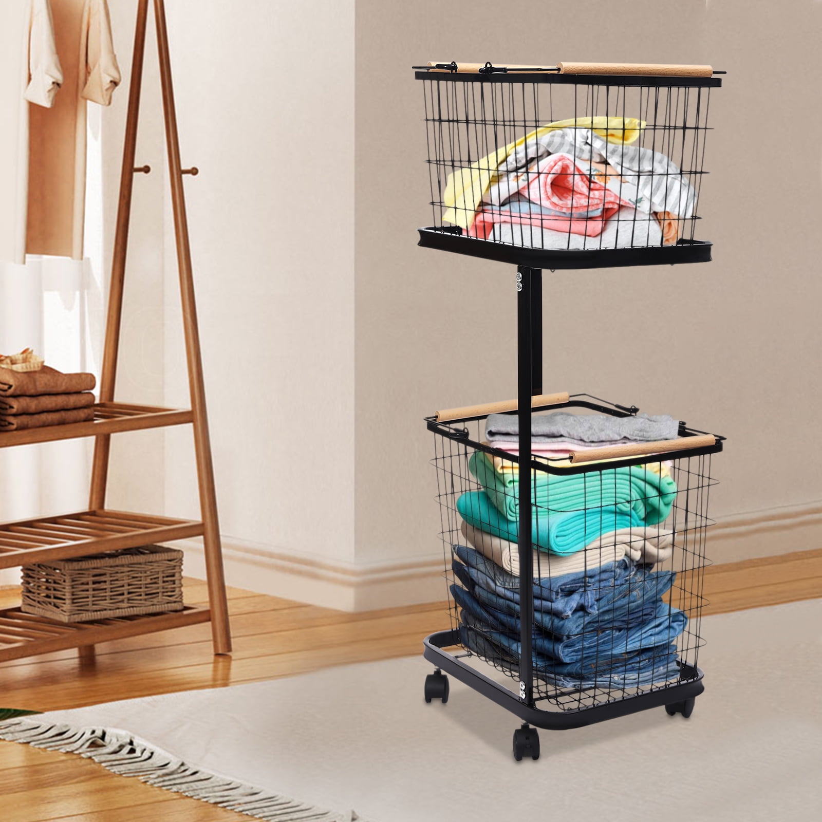 2 Tier Professional Laundry Basket, Laundry Basket With 2 Removable ...