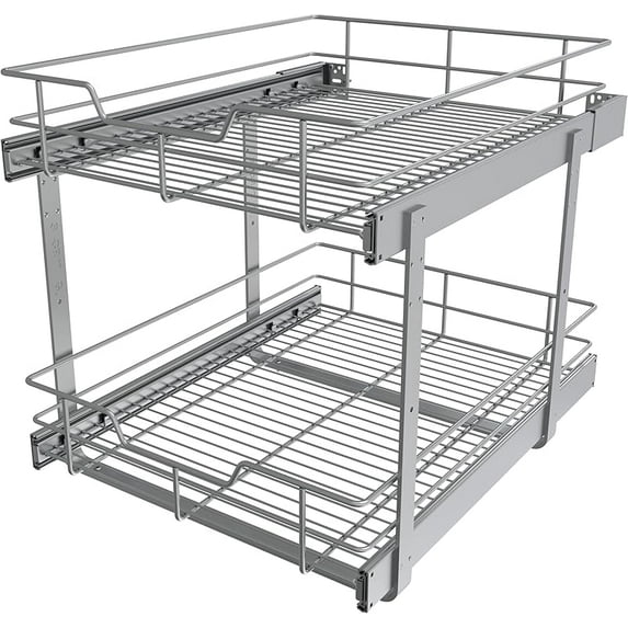 2 Tier Pull Out Cabinet Organizer 11" W X 22" D, Slide Out Drawers For ...