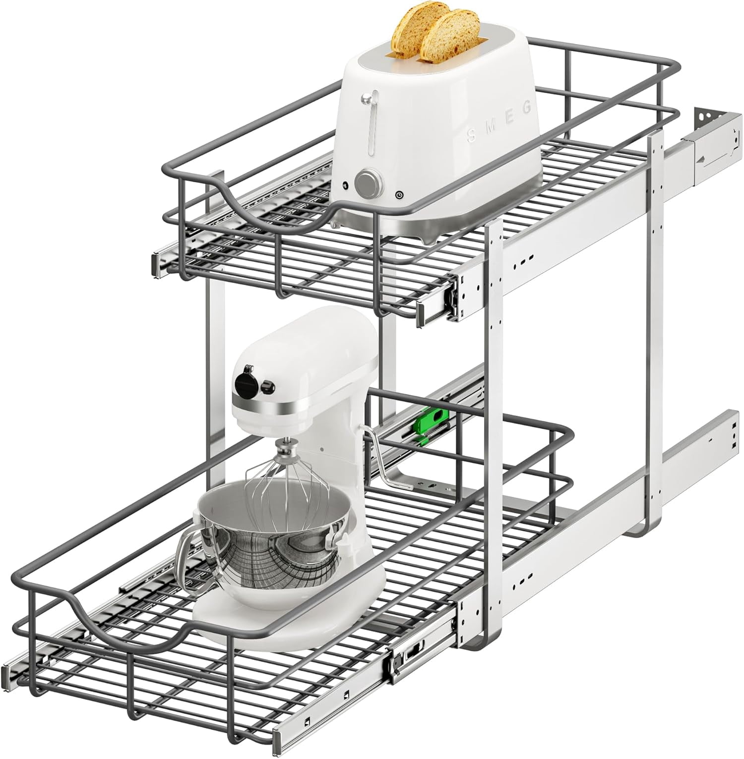 2-Tier Pull Out Cabinet Organizer - 11" W x 22" D Soft Close Sliding ...