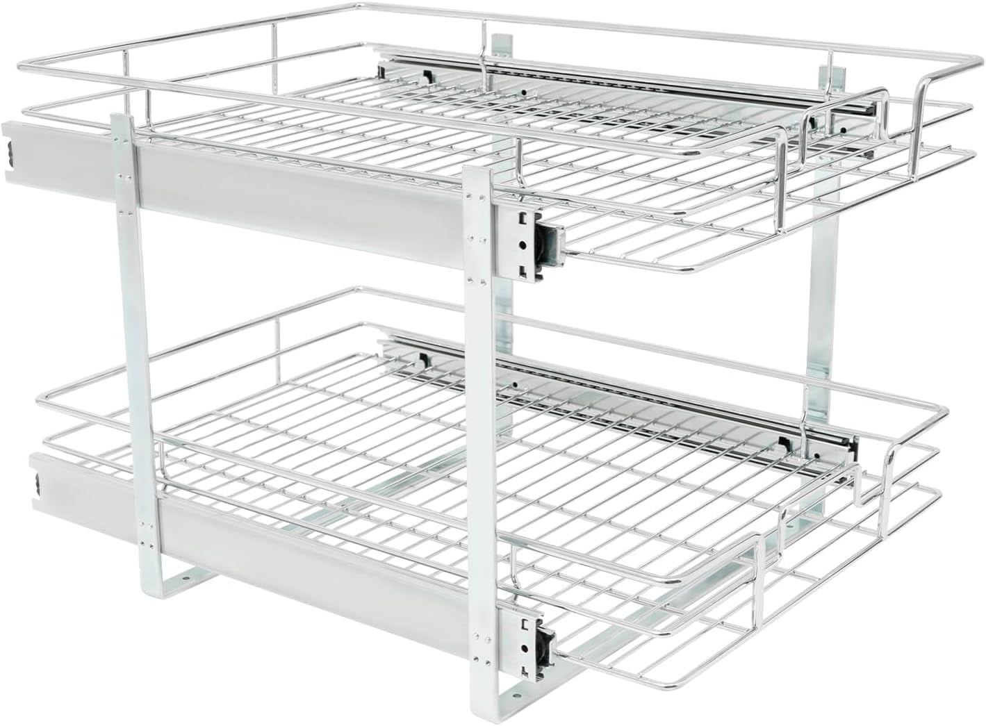 2 Tier Pull Out Cabinet Organizer 12 "W X 22 "D, Double Wire Basket ...