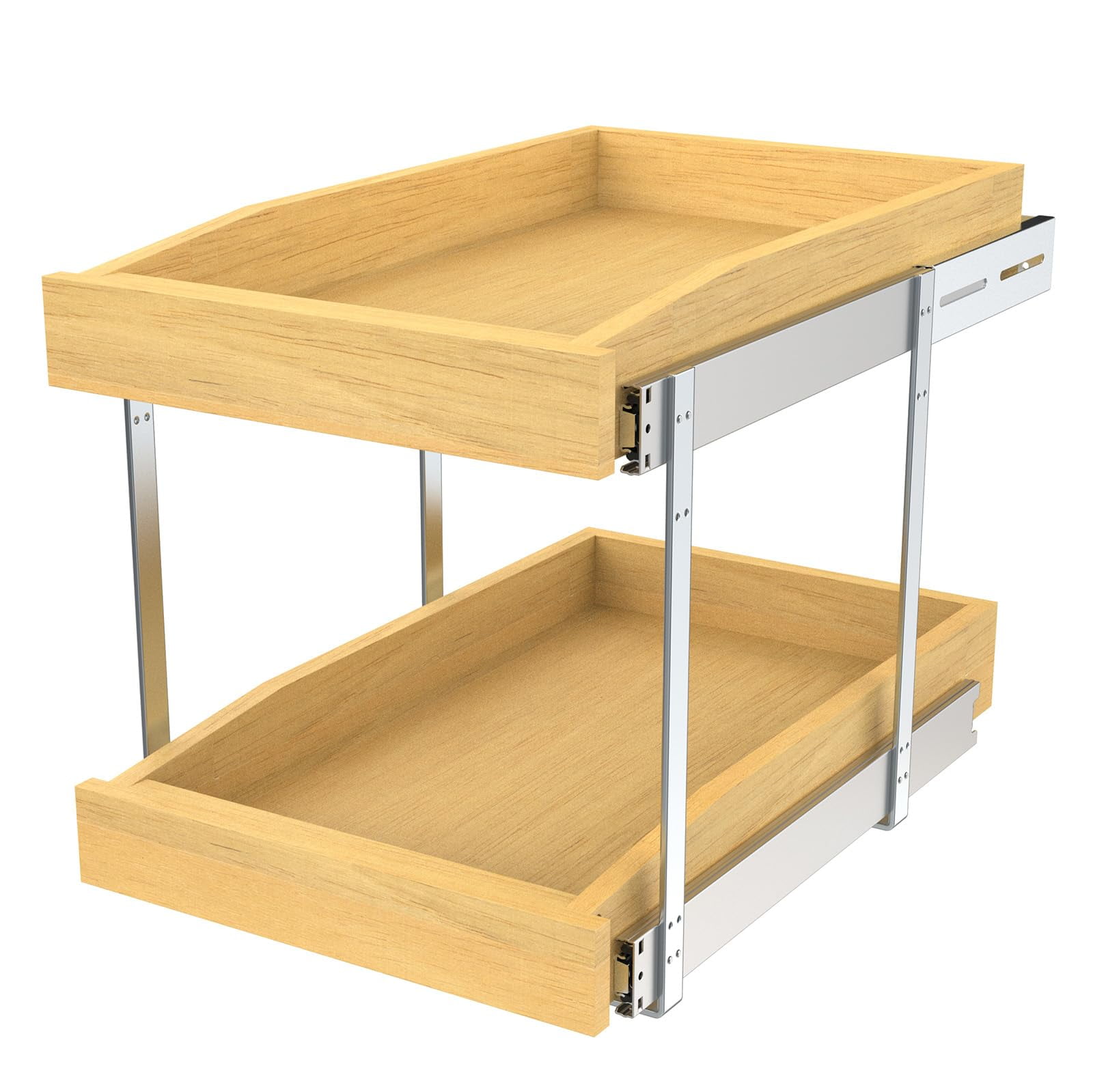 2 Tier Pull Out Cabinet Organizer, 14"W x 21"D Solid Wood Heavy-Duty ...