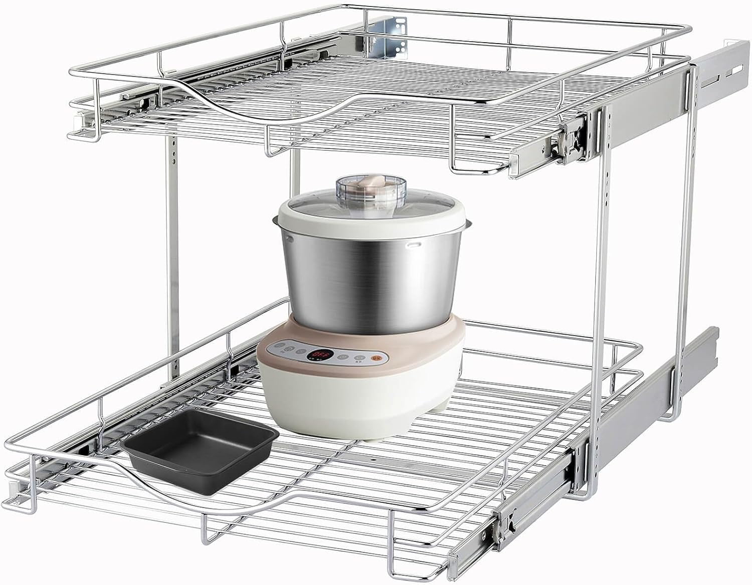 2 Tier Pull Out Cabinet Organizer (17" W x 18" D) Heavy-Duty Metal ...