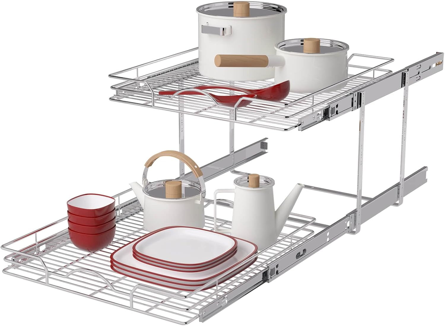 2 Tier Pull Out Cabinet Organizer (21.5" W x 18" D), Pull Out Shelves ...