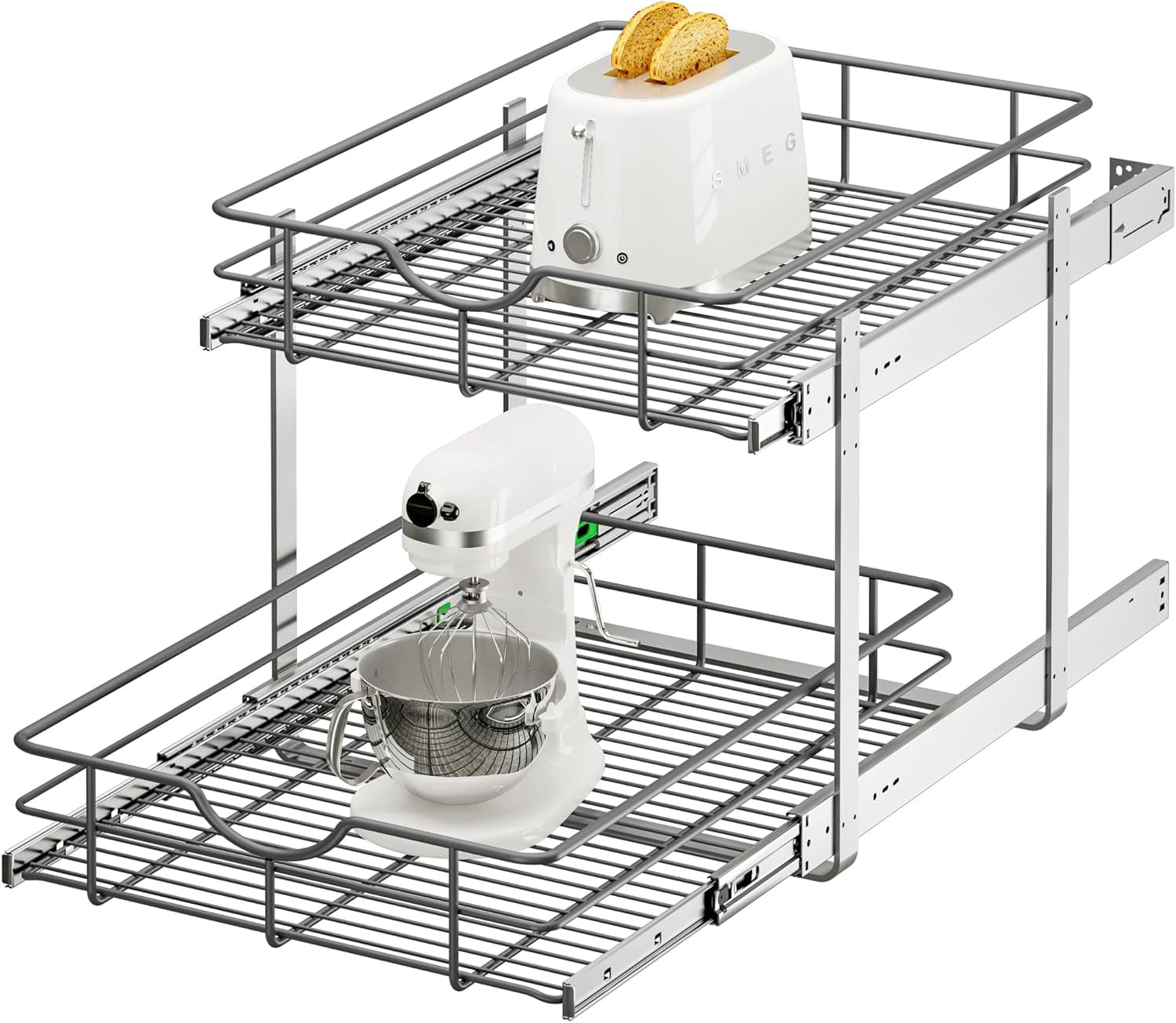 2-Tier Pull Out Cabinet Organizer - 23" W x 22" D Soft Close Pullout ...