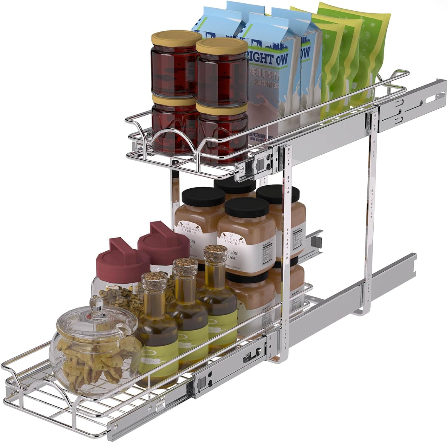 2 Tier Pull Out Cabinet Organizer (9.5" W x 21" D), Pull Out Drawers ...