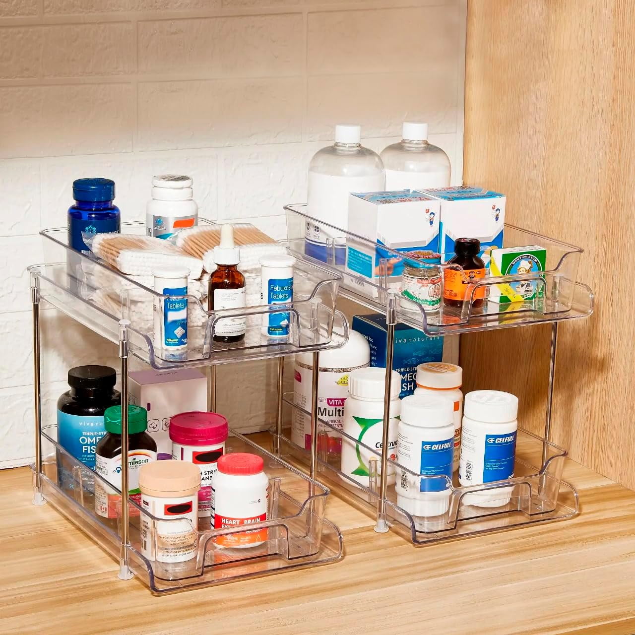 2 Tier Pull Out Cabinet Organizer Space-Saving Under sink organizers ...