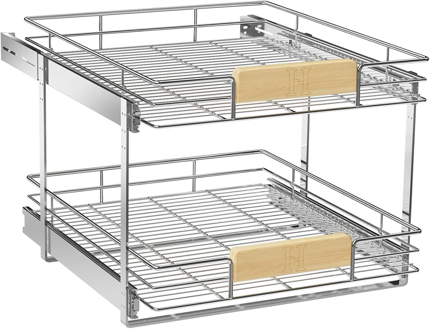 2 Tier Pull Out Cabinet Organizer with Wooden Handle, 22½" W x 21½ ...