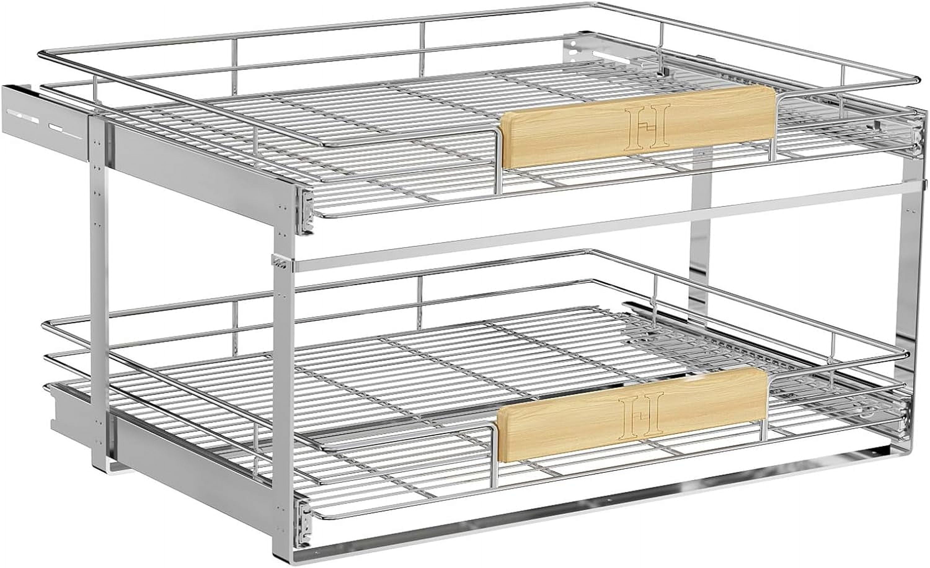 2 Tier Pull Out Cabinet Organizer with Wooden Handle, 28½" W x 21½ ...