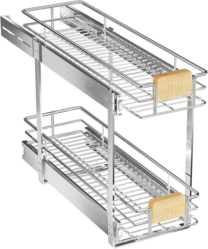 2 Tier Pull Out Cabinet Organizer with Wooden Handle, 7½" W x 21½ ...