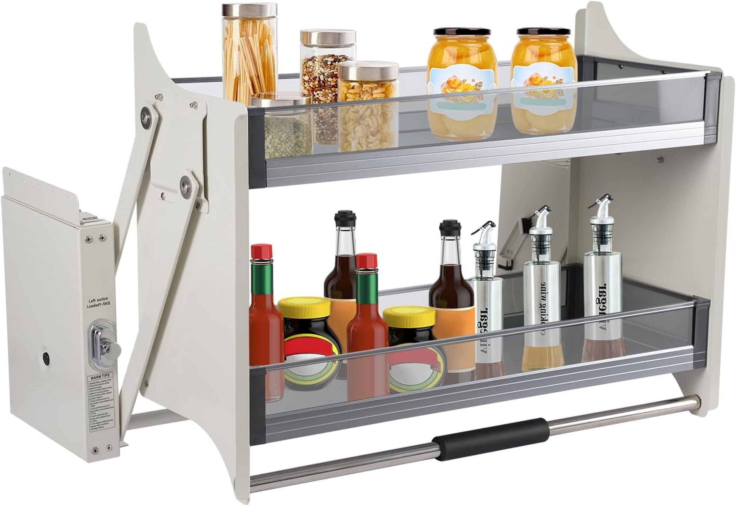 2-Tier Pull Down Kitchen Cabinet Organizer Drop Down Spice Rack Shelf ...