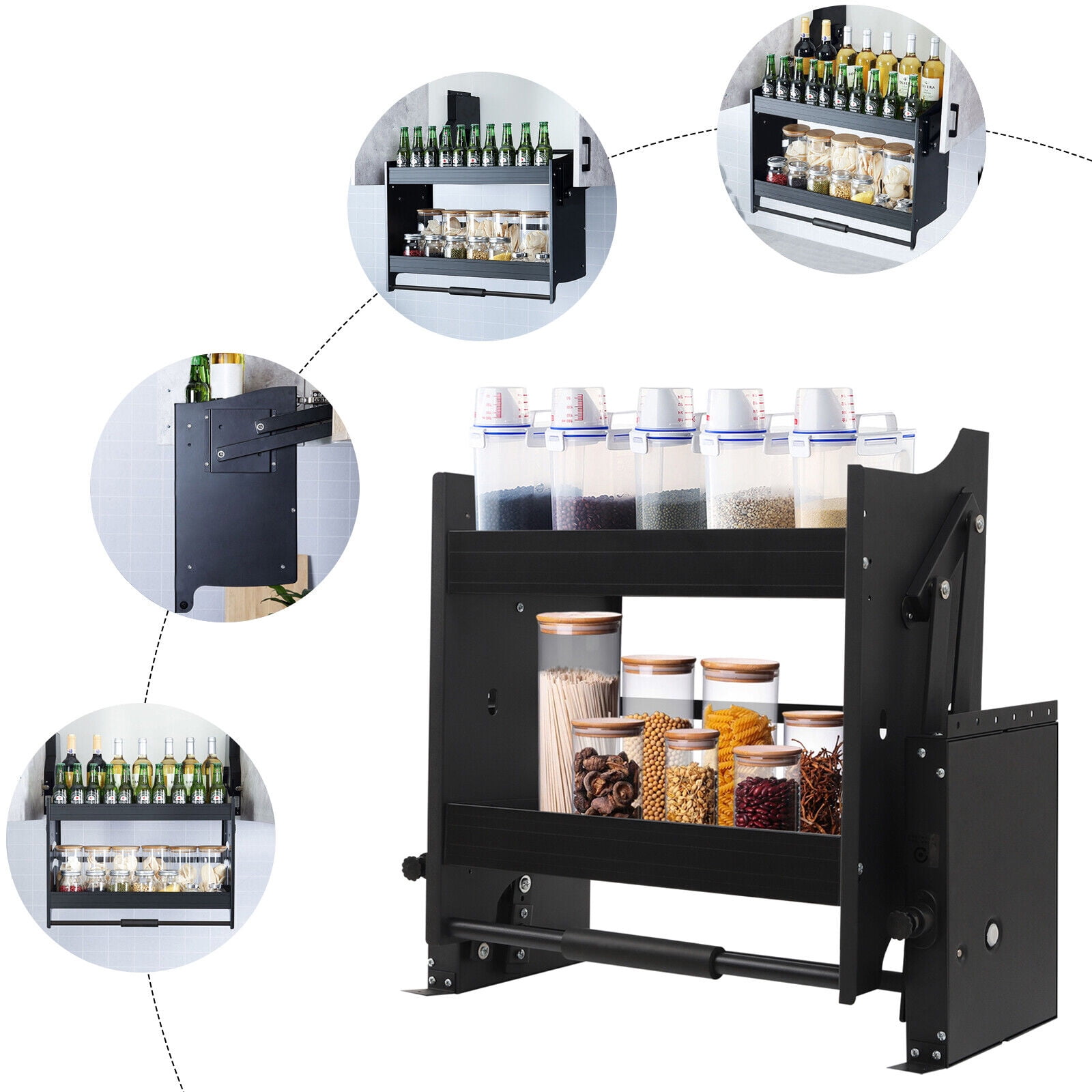 2-Tier Pull Down Shelf Upper Kitchen Wall Cabinet Storage Organizers ...