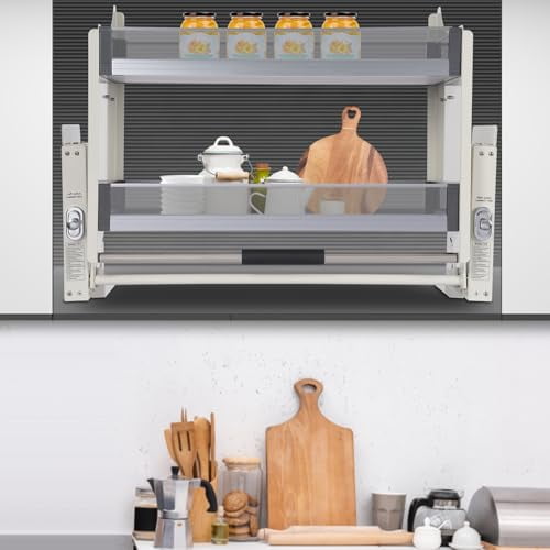 2-Tier Pull Down Kitchen Cabinet Organizer Drop Down Spice Rack Shelf ...