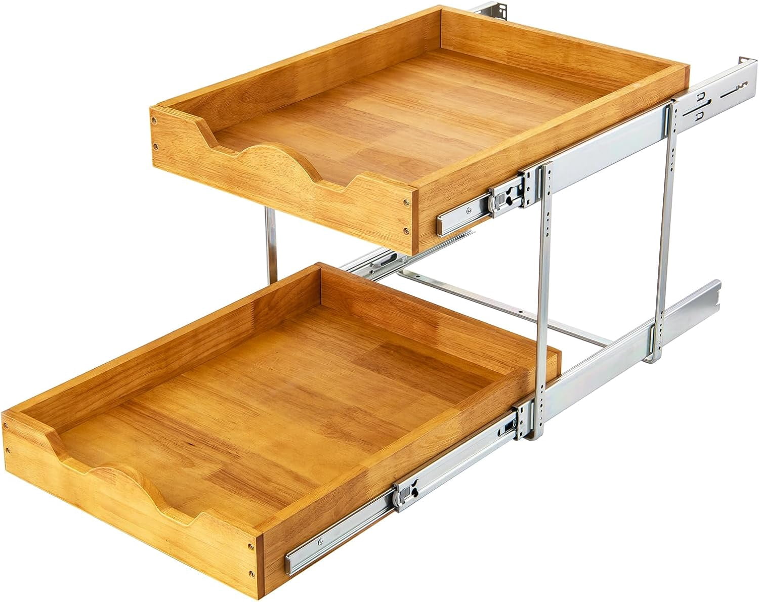 2 Tier Pull Out Cabinet Organizer (11" W x 21" D) Double Tier Slide Out ...