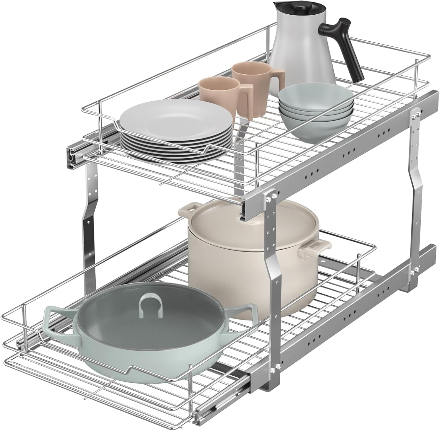 "2-Tier Pull-Out Cabinet Organizer (14"W x 21"D) – Sliding Shelf for ...
