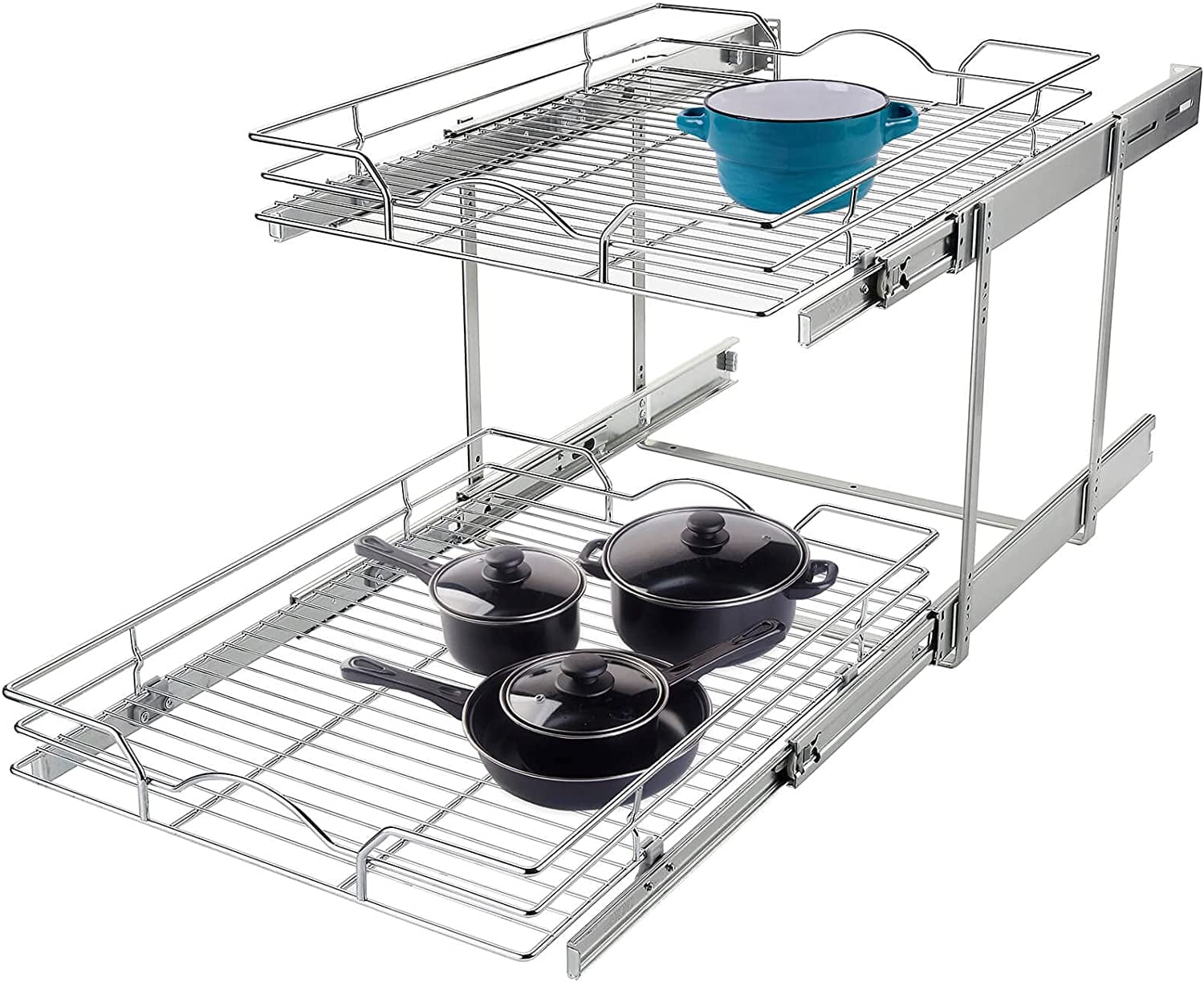 2 Tier Pull Out Cabinet Organizer (17" W x 18" D), Pull out Drawers for ...