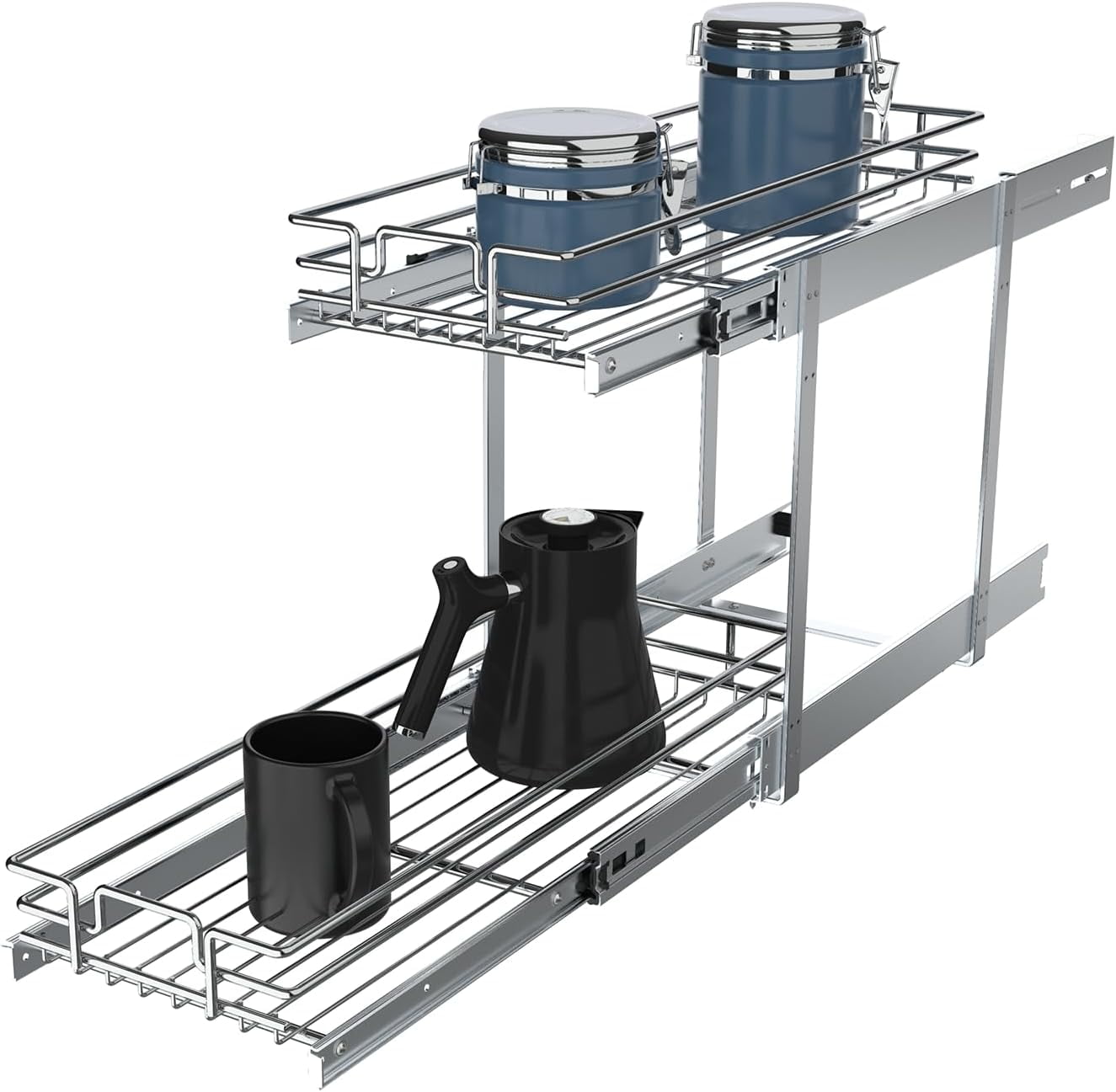 2 Tier Pull Out Cabinet Organizer, 9" W X 21" D Heavy-Duty Metal Sliding Drawer Shelf for ...