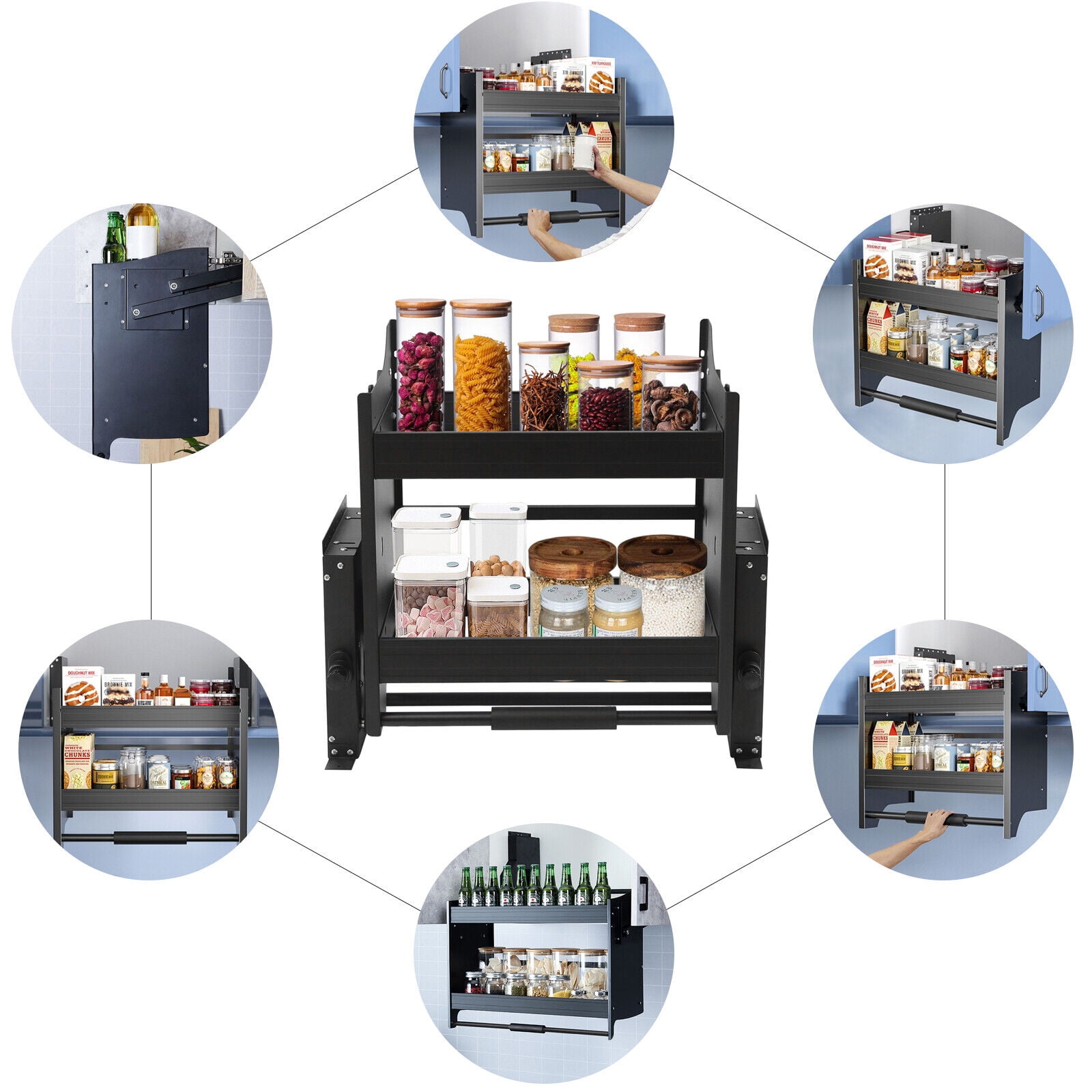 2 Tier Pull-Out Cabinet Organizer Drop Down Shelf Pull-Down Dish and ...