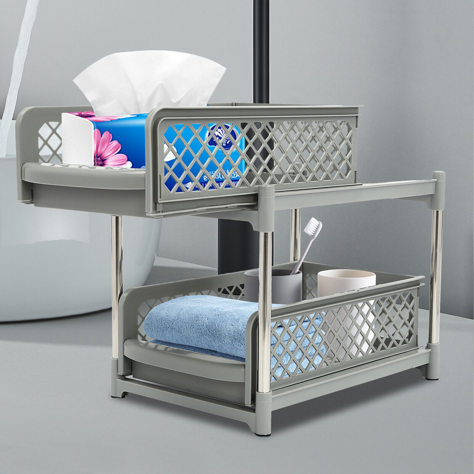 2-Tier Pull Out Cabinet Organizer, Kitchen Cabinet Drawer, Under Sink ...