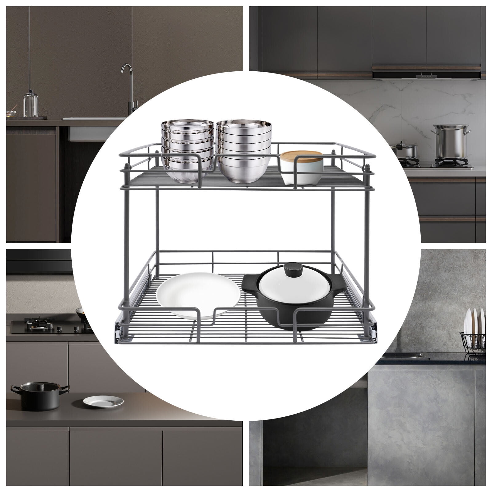 2-Tier Pull Out Cabinet Organizer, Kitchen Slide Out Shelves for ...