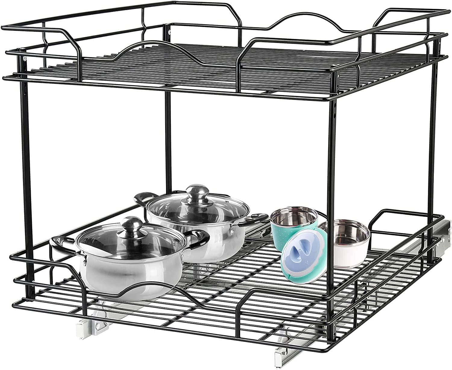 2 Tier Pull Out Cabinet Shelves 17" W x 21" D, Slide Out Cabinet ...