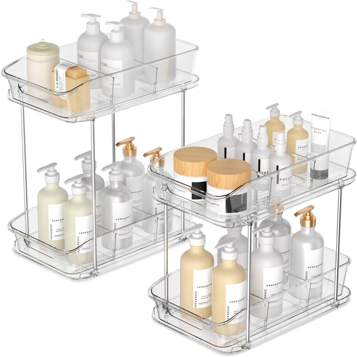 2 Tier Pull-Out Organizer for Bathroom Kitchen, Under Sink Storage with Dividers, Ideal for ...