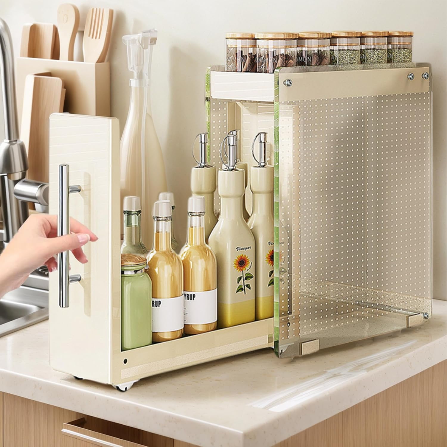 2-Tier Pull Out Spice Rack Condiment Organizer for Countertop - Heavy ...