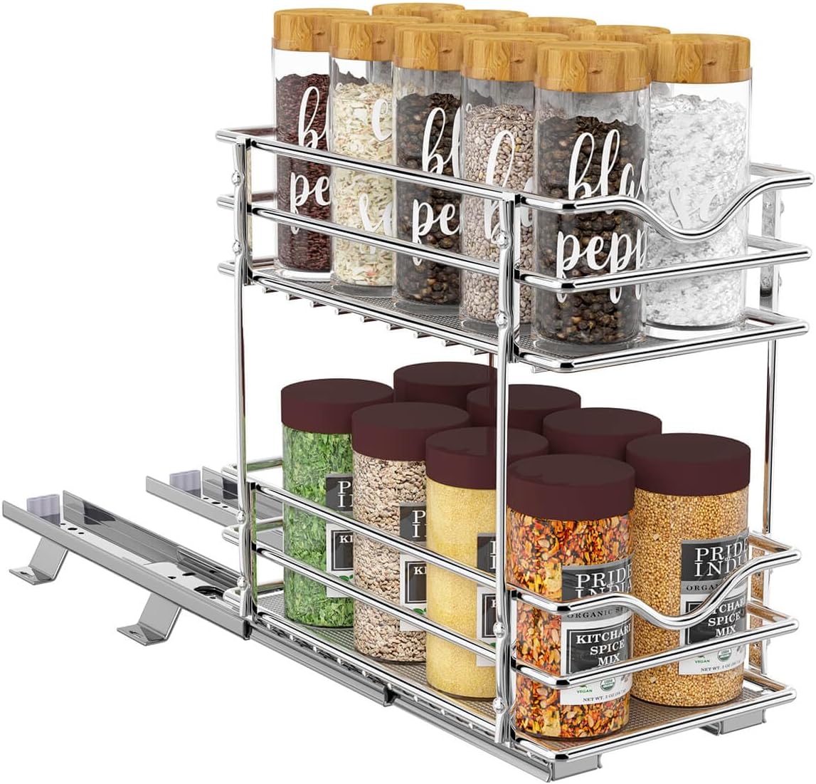 2 Tier Pull Out Spice Rack Organizer (6.3" W X 10.4" D) for Cabinet ...
