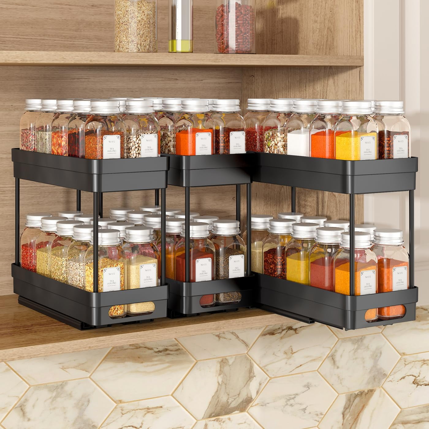 2-Tier Pull Out Spice Rack Organizer for Cabinet, Slide Out Spice Racks ...