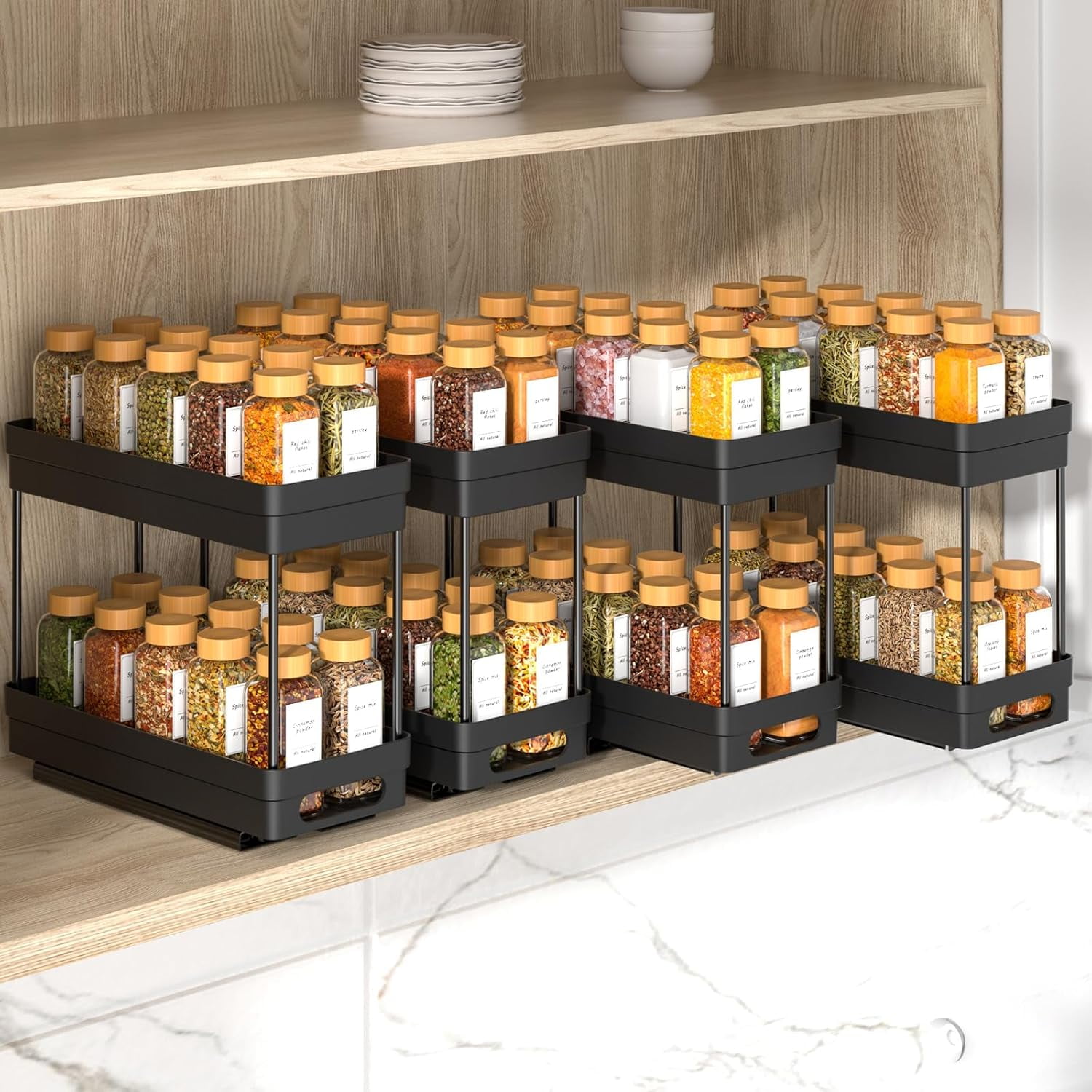 2-Tier Pull Out Spice Rack Organizer for Cabinet, Slide Out Spice Racks ...