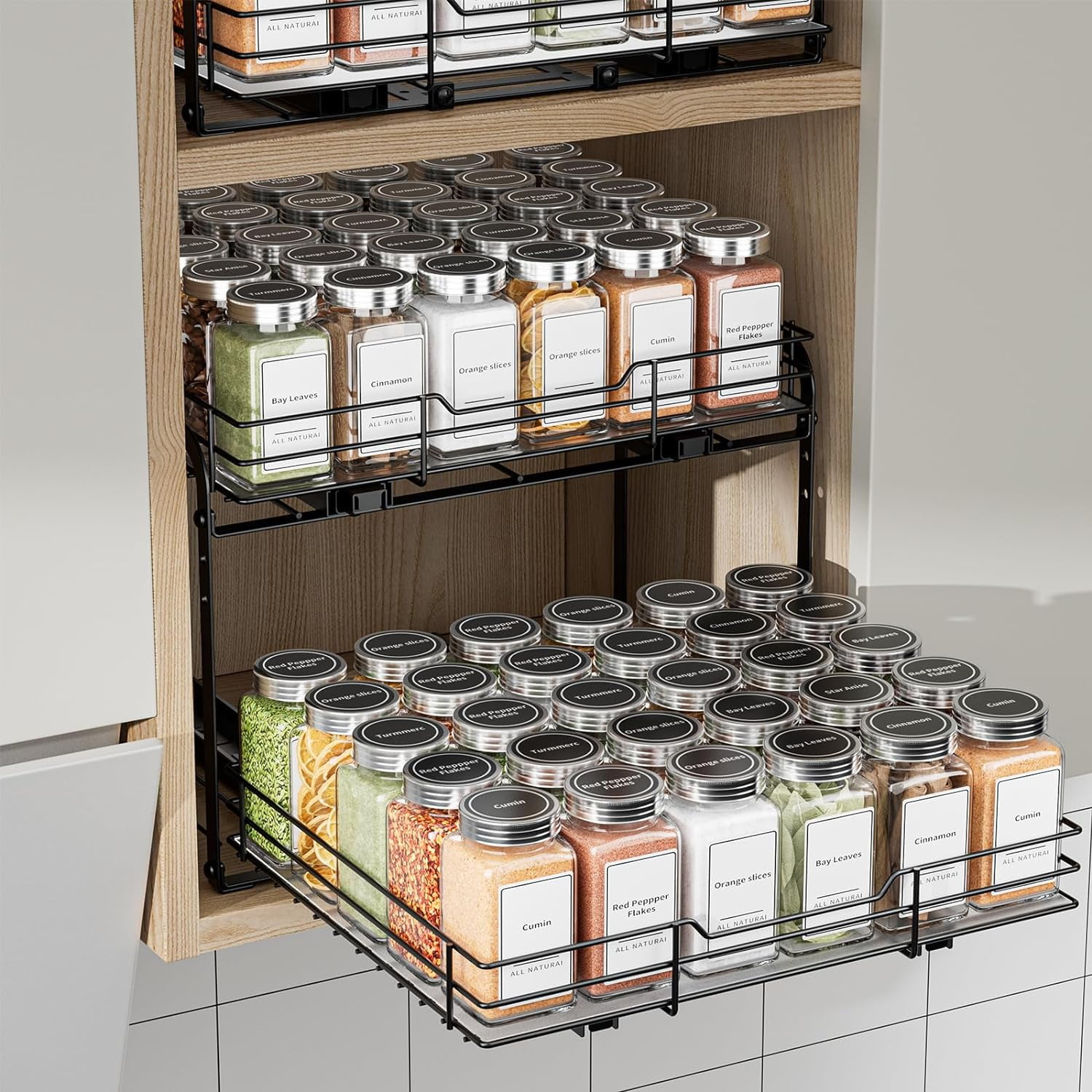 2-Tier Pull Out Spice Rack Organizer For Cabinet, Spice Rack Organizer ...