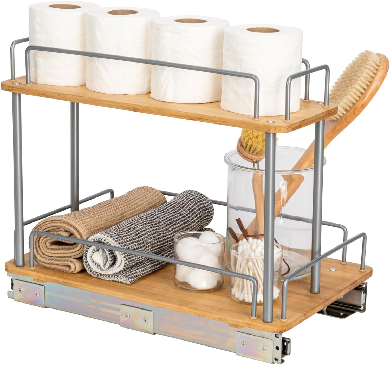 2-Tier Pull-Out Under Sink Organizer with Steel Frame and Bamboo ...