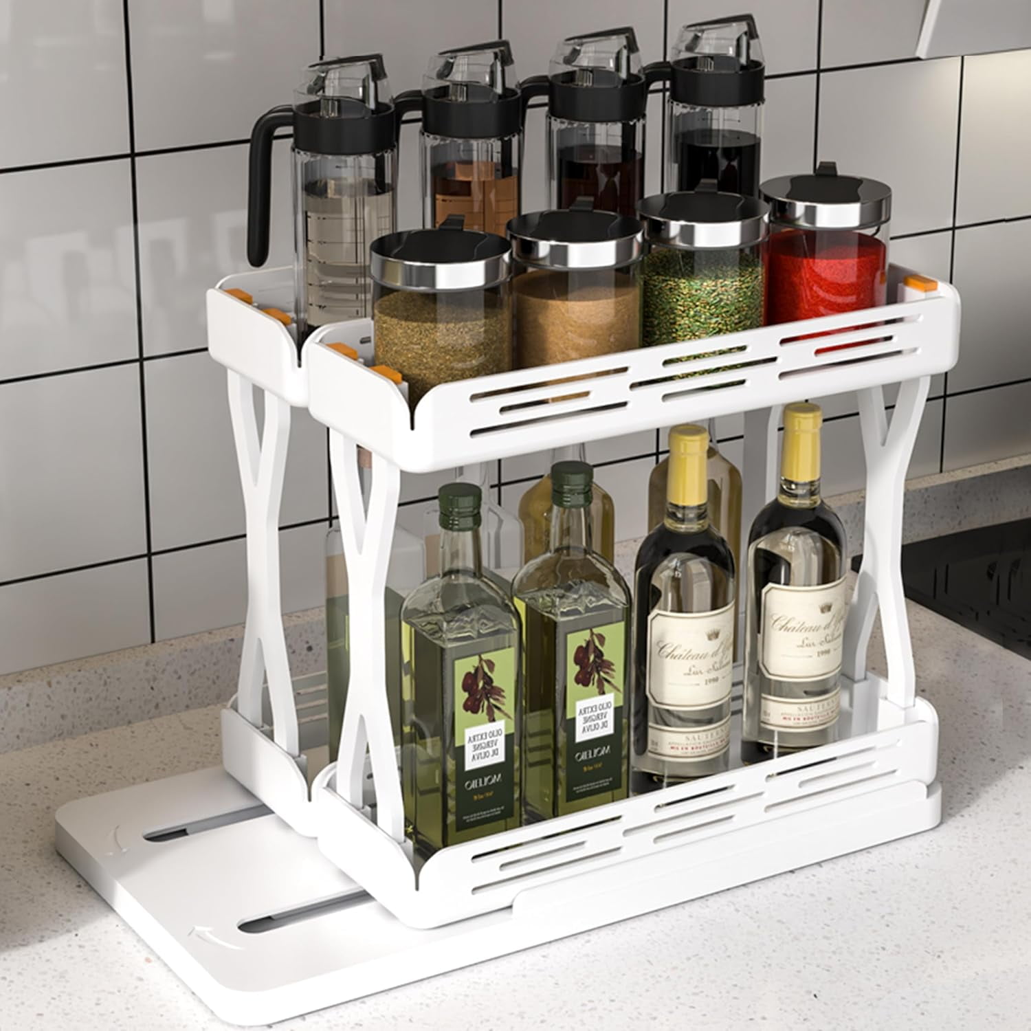 2 Tier Pull Out and Rotating Spice Rack, Kitchen Cabinet Organizer ...
