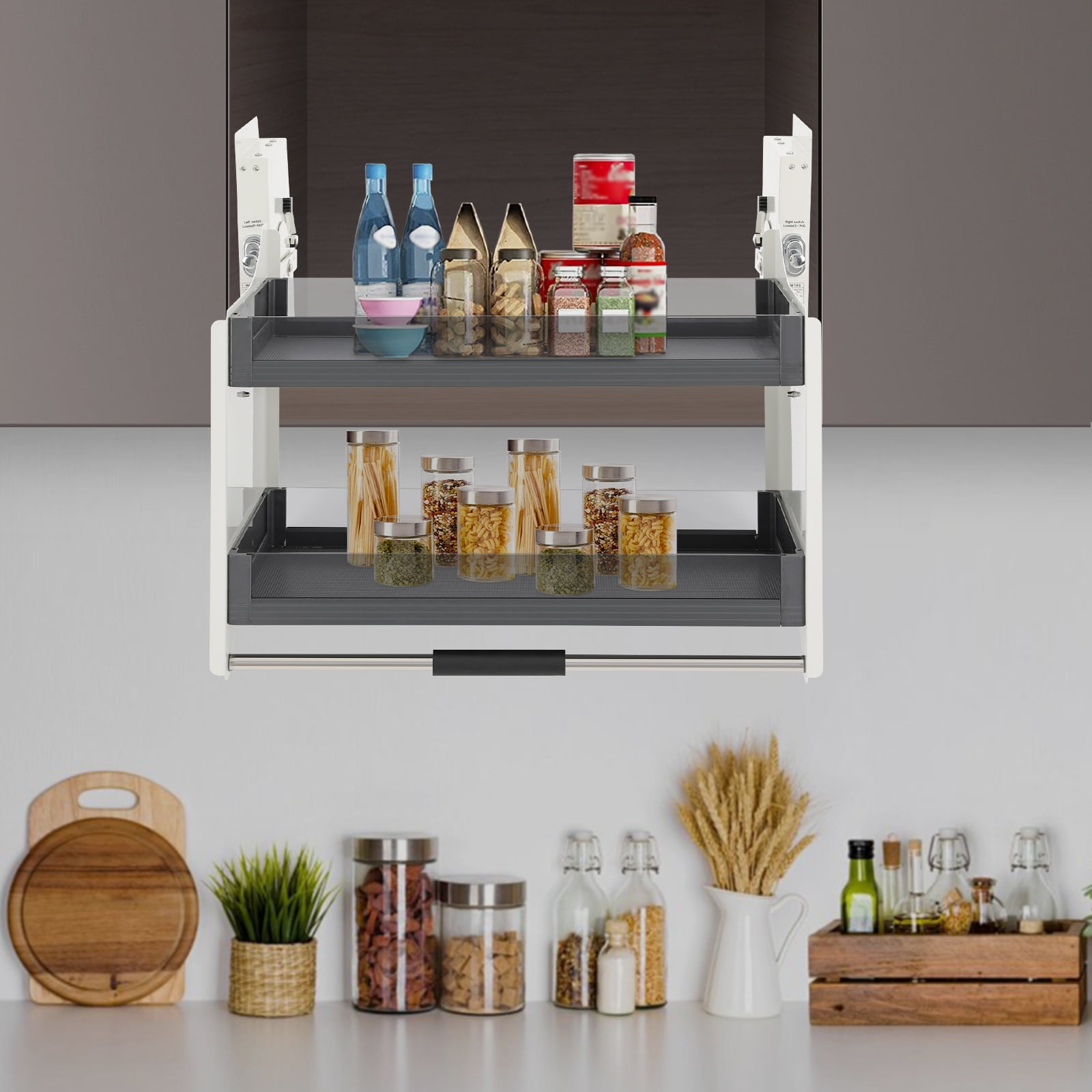 2 Tier Pull Down Shelf, Pull Down Shelf for Kitchen Upper Cabinet, Drop ...