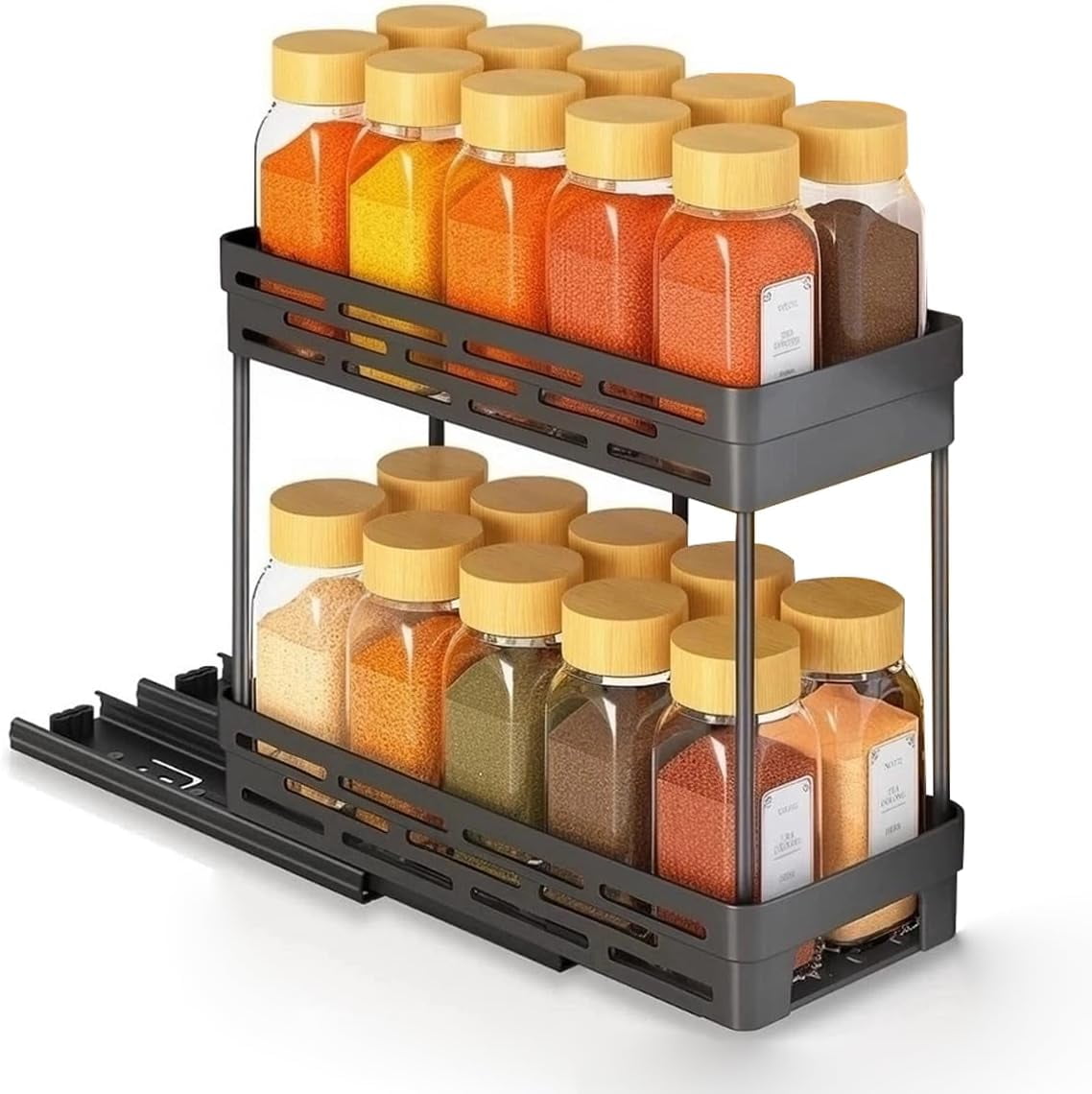 2-Tier Pull Out Spice Rack Organizer for Cabinet Ball Bearing Spice ...